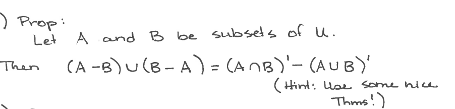 Solved Prop: Let A and B be subsets of U. Then | Chegg.com