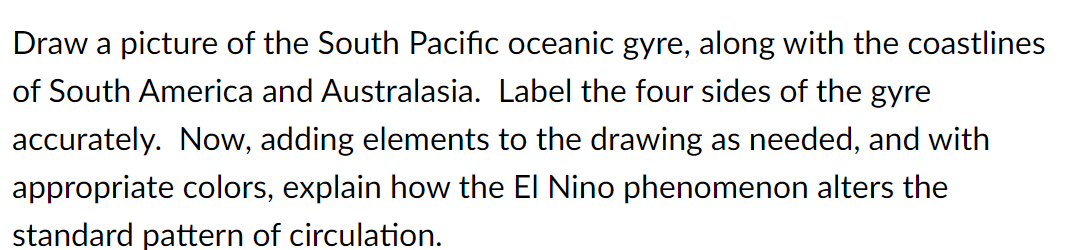Solved Draw a picture of the South Pacific oceanic gyre, | Chegg.com