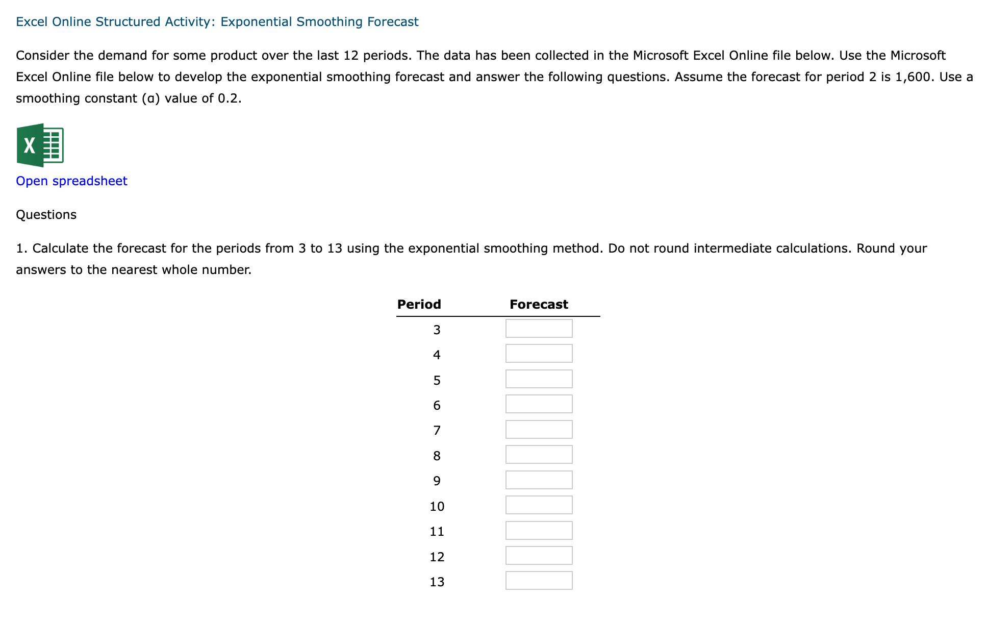 Solved Excel Online Structured Activity: Exponential | Chegg.com