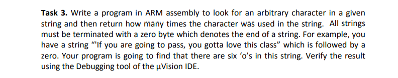 Task 3. Write a program in ARM assembly to look for | Chegg.com
