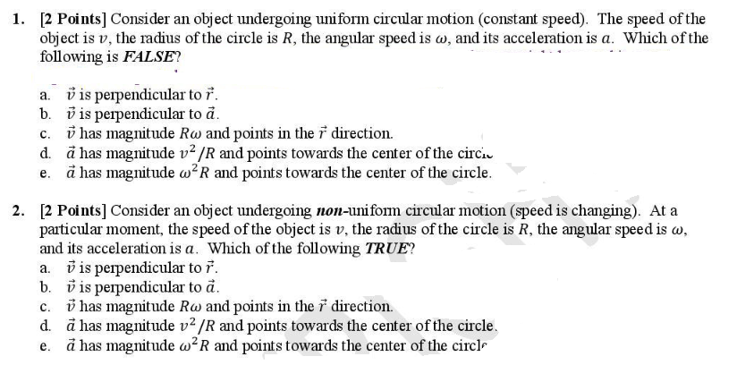 Solved 1. [2 Points] Consider an object undergoing uniform | Chegg.com