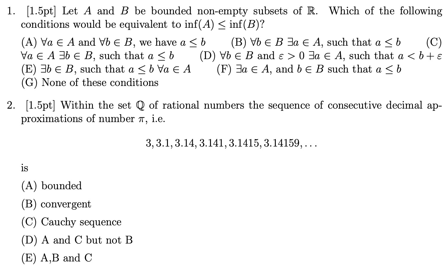 Solved 1. (1.5pt] Let A and B be bounded non-empty subsets | Chegg.com