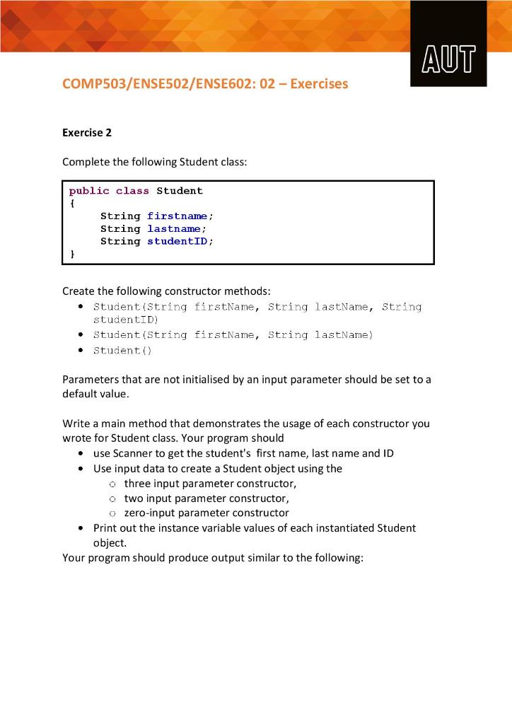 Solved AUT COMP503/ENSE502/ENSE602:02 - Exercises Exercise 1 | Chegg.com
