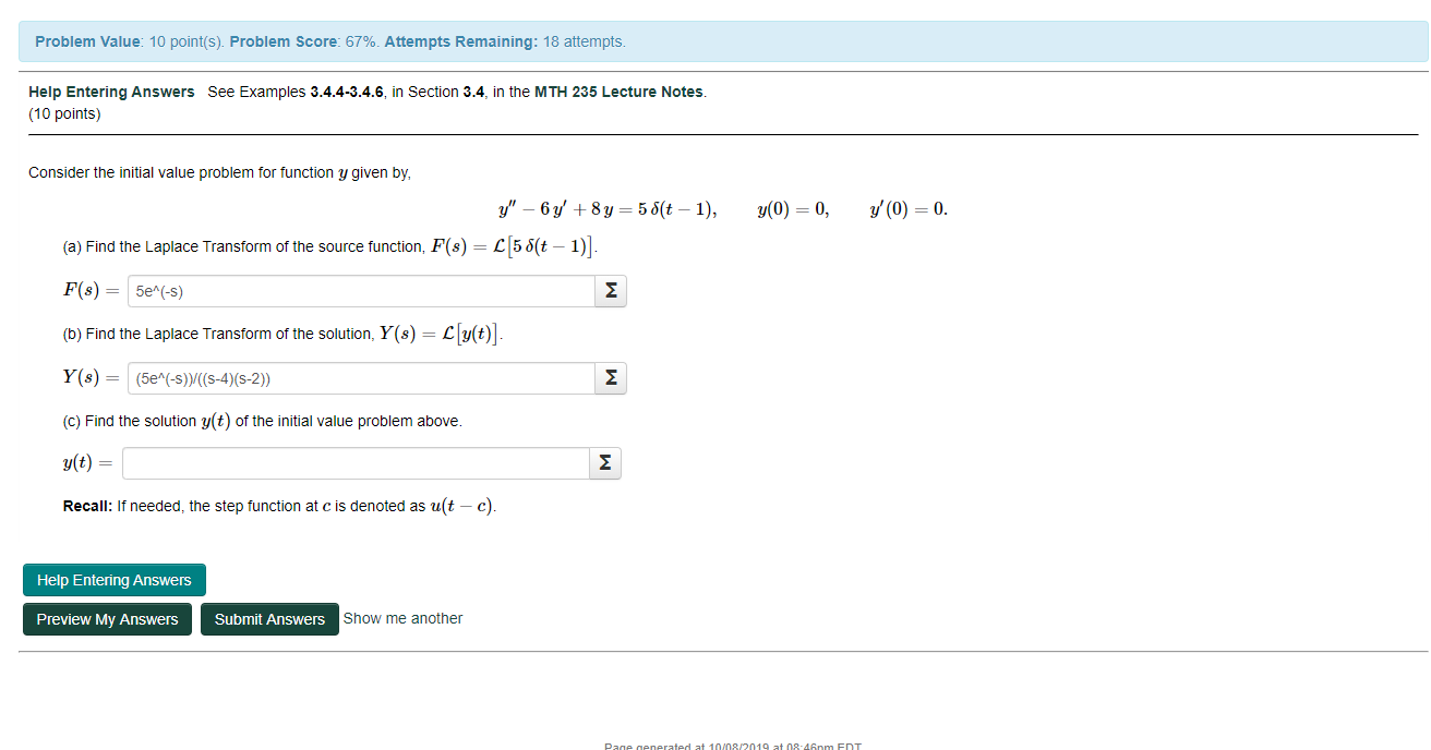 Solved Problem Value: 10 points). Problem Score: 67%. | Chegg.com