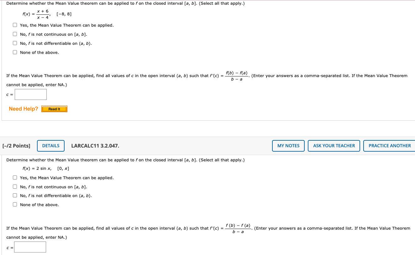 Solved Determine whether the Mean Value theorem can be | Chegg.com