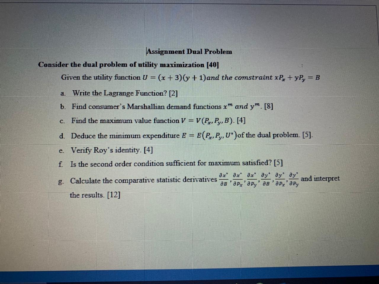 Solved a Assignment Dual Problem Consider the dual problem | Chegg.com