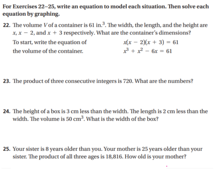 Solved For Exercises 22-25, write an equation to model each | Chegg.com