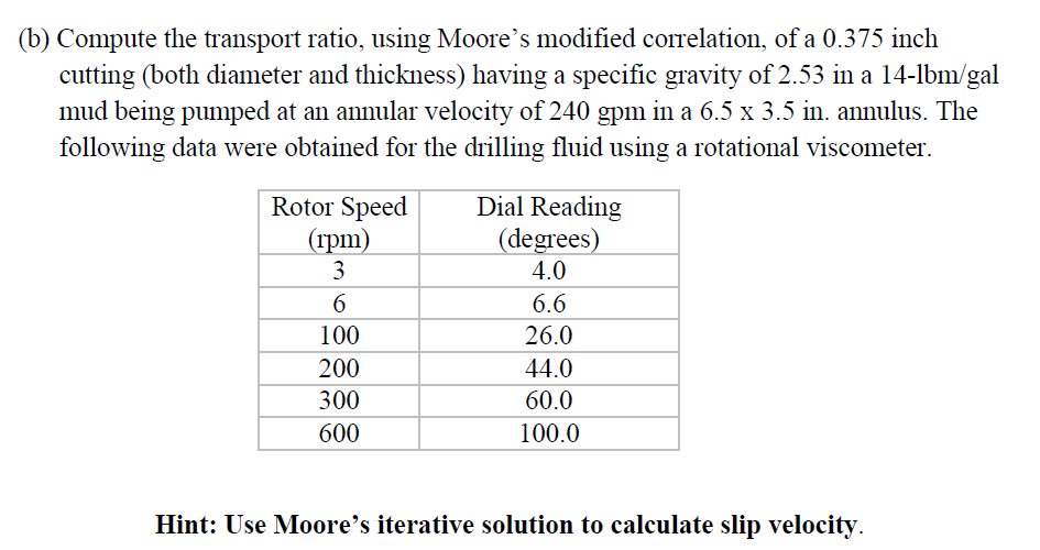 (b) Compute the transport ratio, using Moore's | Chegg.com
