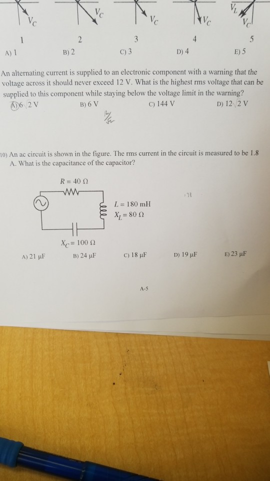 Solved A) 1 B) C) 3 D) 4 E) 5 An alternating current is | Chegg.com