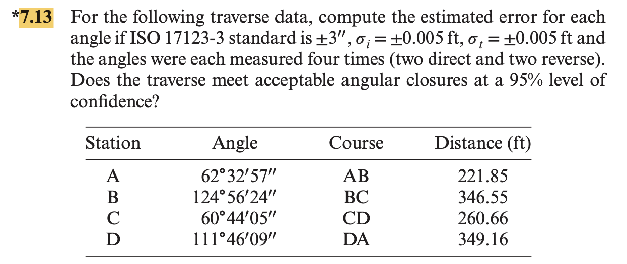 Solved *7.13 For the following traverse data, compute the | Chegg.com