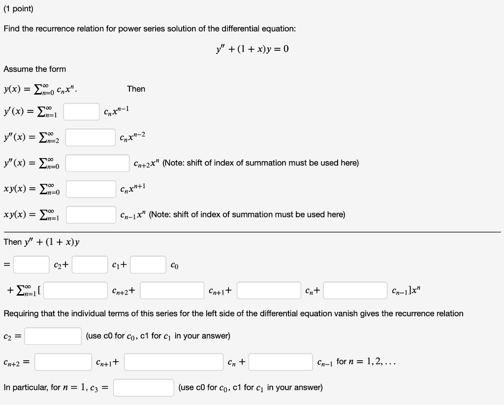 Solved (1 point) Find the recurrence relation for power | Chegg.com