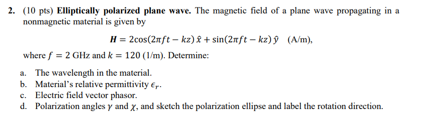 Solved (10 pts) Elliptically polarized plane wave. The | Chegg.com