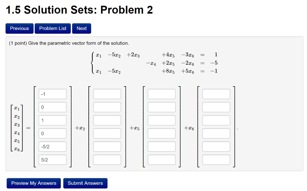 Solved 1.5 Solution Sets: Problem 2 Previous Problem List | Chegg.com