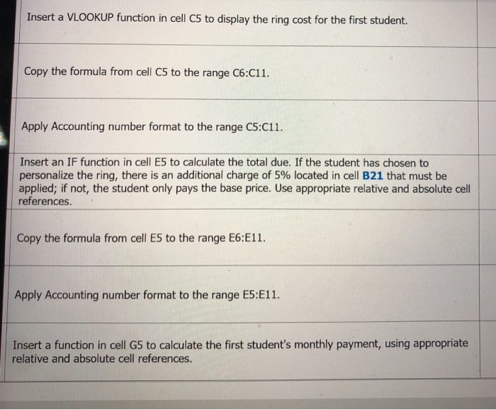 (Solved) : Insert Vlookup Function Cell C5 Display Ring Cost First ... (Solved) : Insert Vlookup Function Cell C5 Display Ring Cost First ...