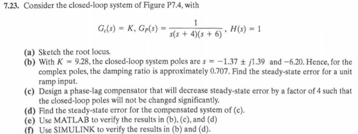 Solved 7.23. Consider the closed-loop system of Figure P7.4, | Chegg.com