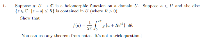 Solved Suppose g:U→C is a holomorphic function on a domain | Chegg.com
