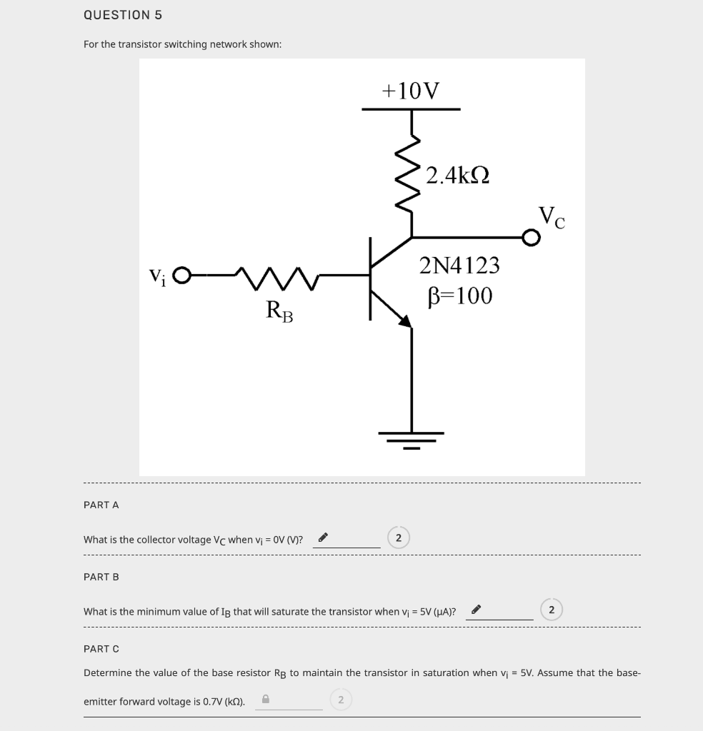 Solved For the transistor switching network shown: PART A | Chegg.com