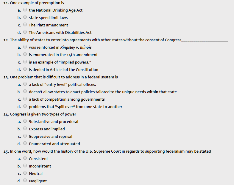 Solved 11. One example of preemption is a. the National | Chegg.com