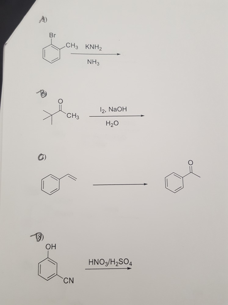 Solved CH3 KNH2 NH3 2, NaOH H20 CH3 a) он HNO3/H2SO4 CN | Chegg.com