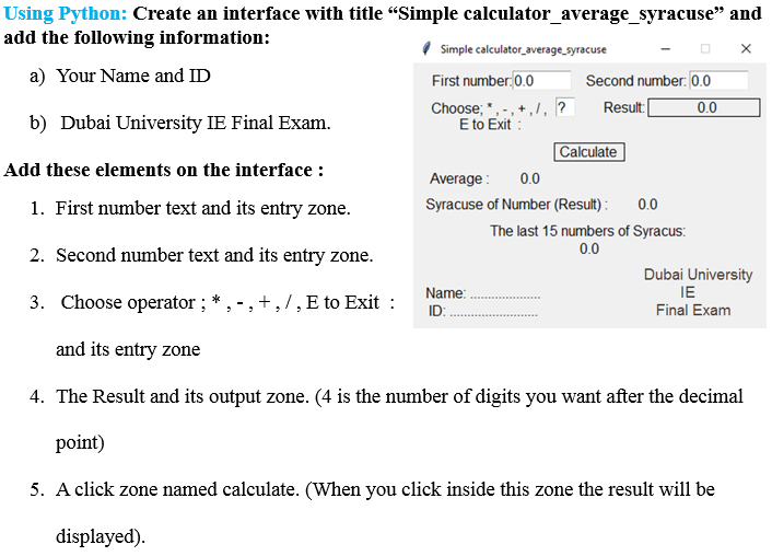 Solved Using Python: Create an interface with title “Simple | Chegg.com