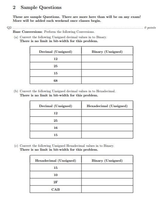 Solved 2 Sample Questions These are sample Questions. There | Chegg.com