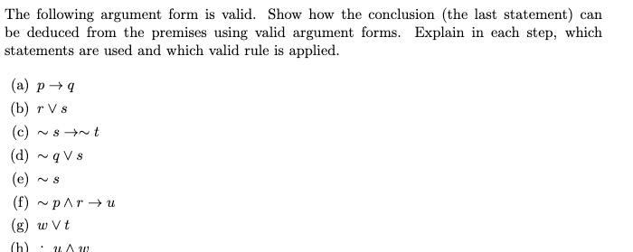 Solved The following argument form is valid. Show how the | Chegg.com