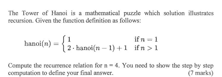 Solved The Tower of Hanoi is a mathematical puzzle which | Chegg.com