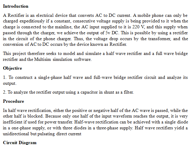 Solved Introduction A Rectifier is an electrical device that | Chegg.com