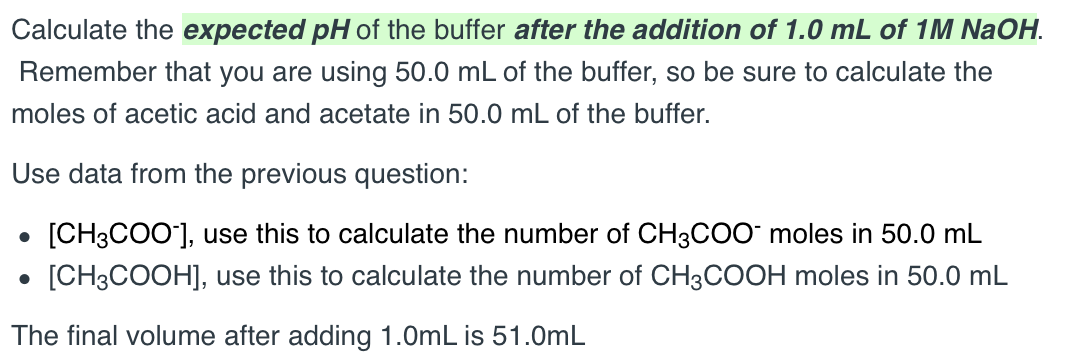 Solved Calculate the expected pH of the buffer after the | Chegg.com