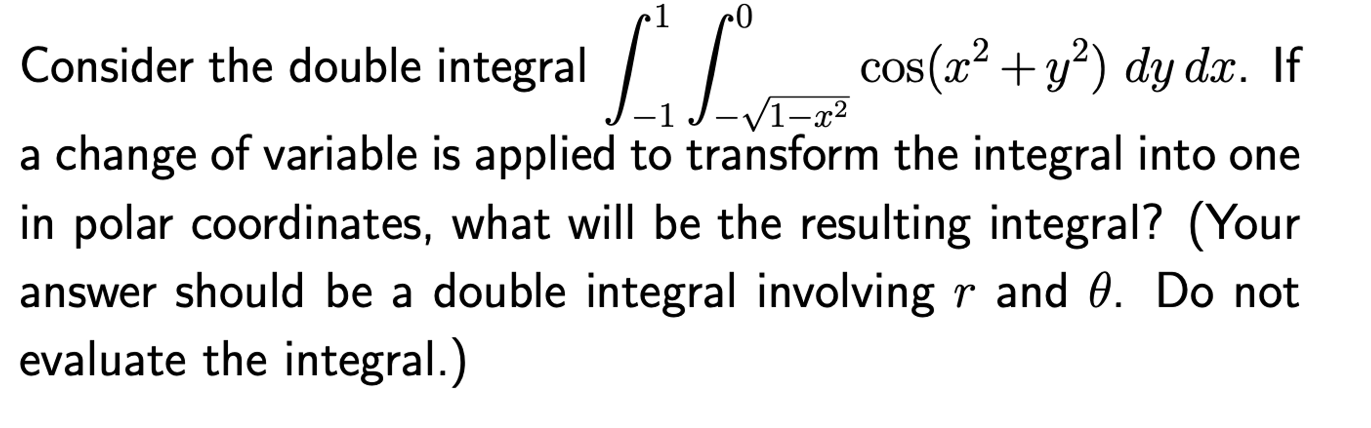 Solved Consider the double integral | Chegg.com