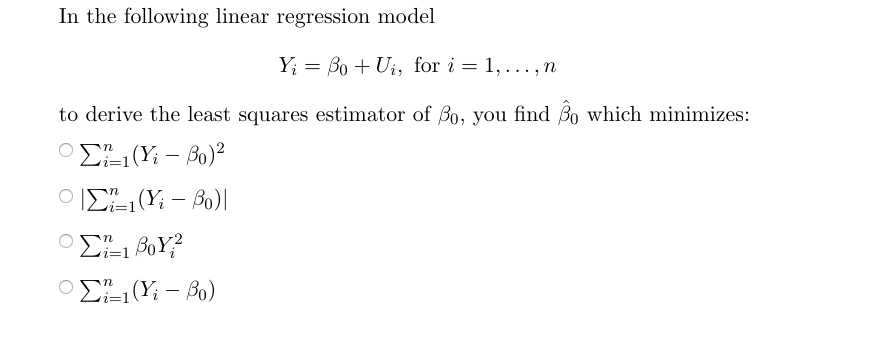 Solved In the following linear regression model Y} = βο + | Chegg.com