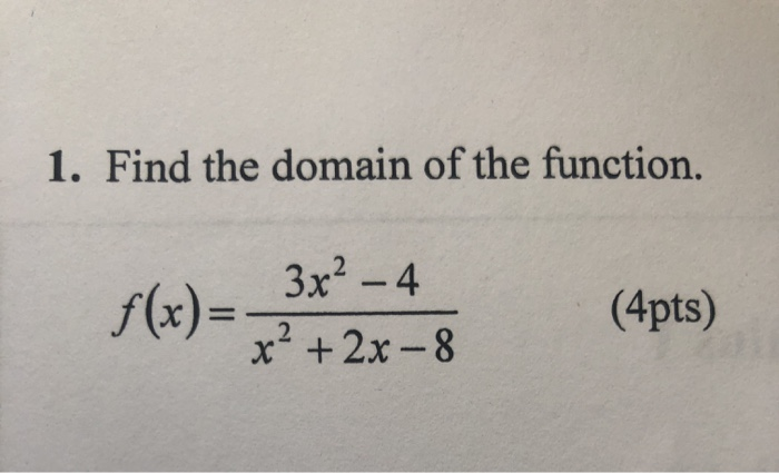 Solved 1. Find the domain of the function. 3x2-4 3 4 (4pts) | Chegg.com