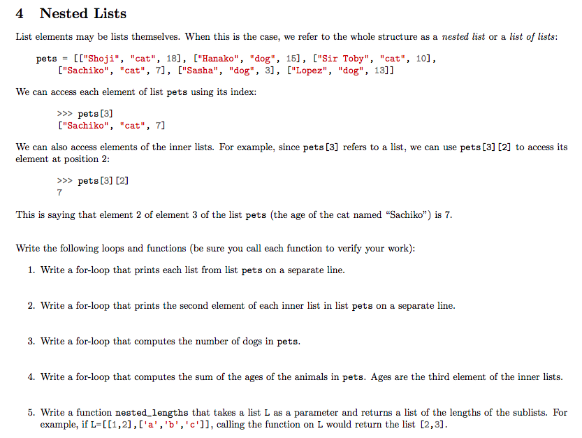Solved 4 Nested Lists List elements may be lists themselves. | Chegg.com