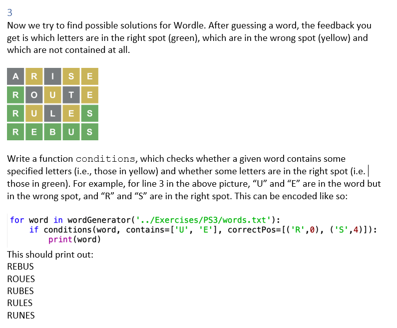 Solved 3 Now we try to find possible solutions for Wordle. | Chegg.com