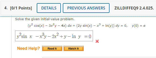 Solved ZILLDIFFEQ9 2.4.025. Solve the given initial-value | Chegg.com