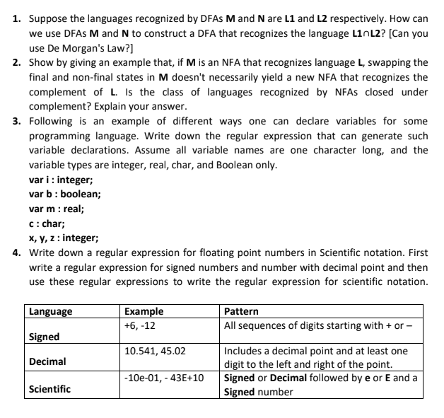 Solved 1. Suppose the languages recognized by DFAs M and N | Chegg.com
