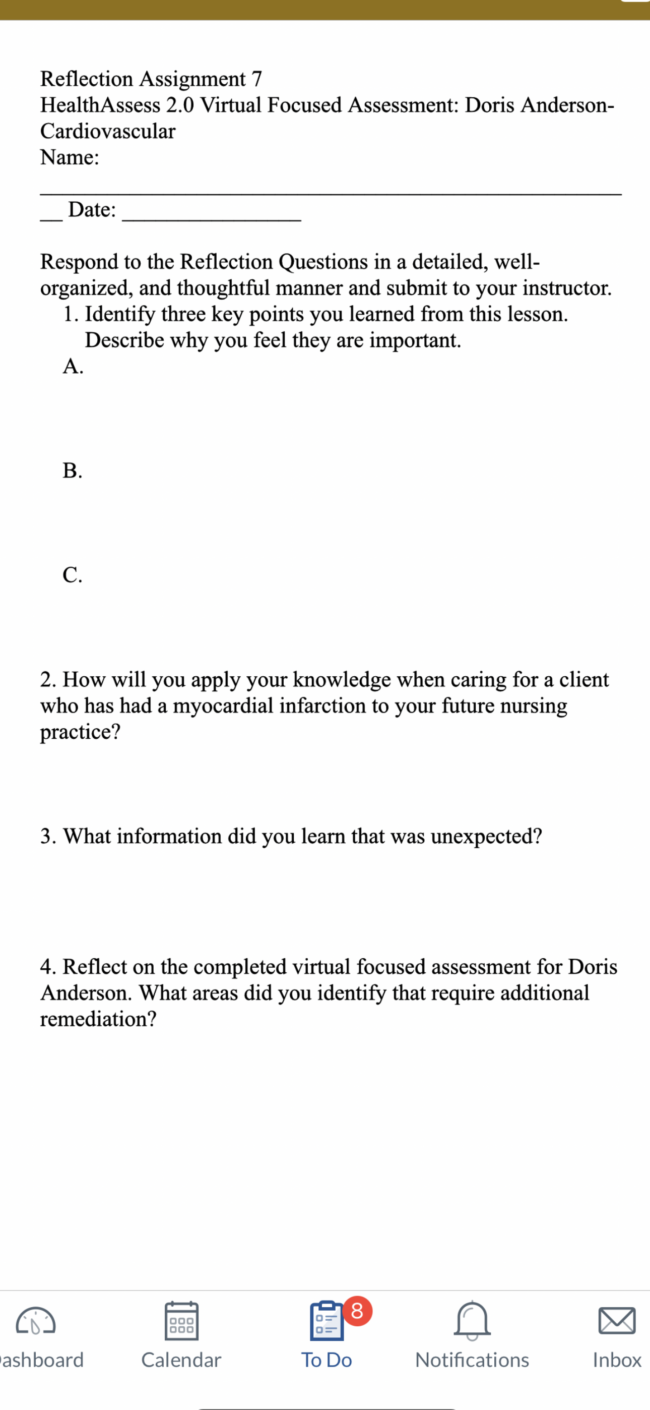 Solved Reflection Assignment 7 HealthAssess 2.0 Virtual | Chegg.com