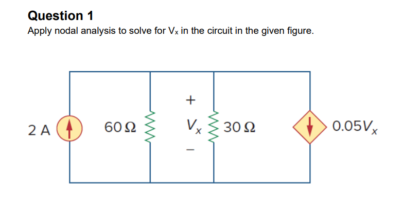 Solved Question 1 Apply nodal analysis to solve for Vx in | Chegg.com