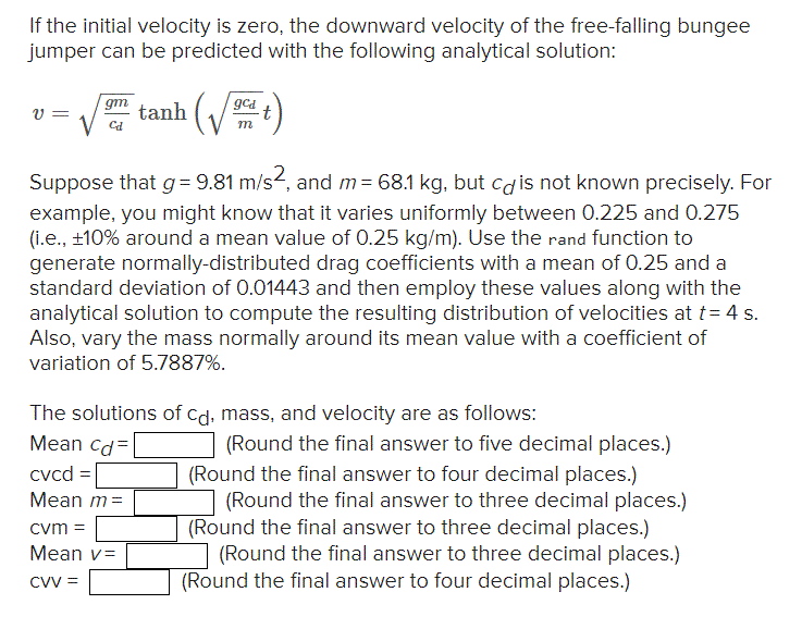 If the initial velocity is zero, the downward | Chegg.com