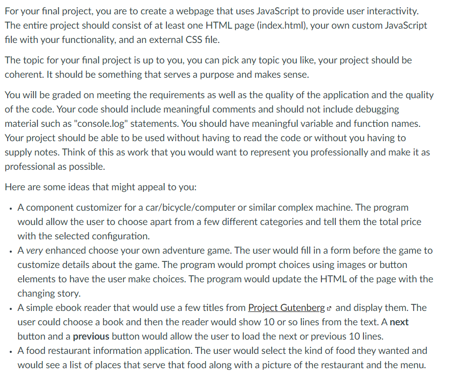 For your final project, you are to create a webpage | Chegg.com