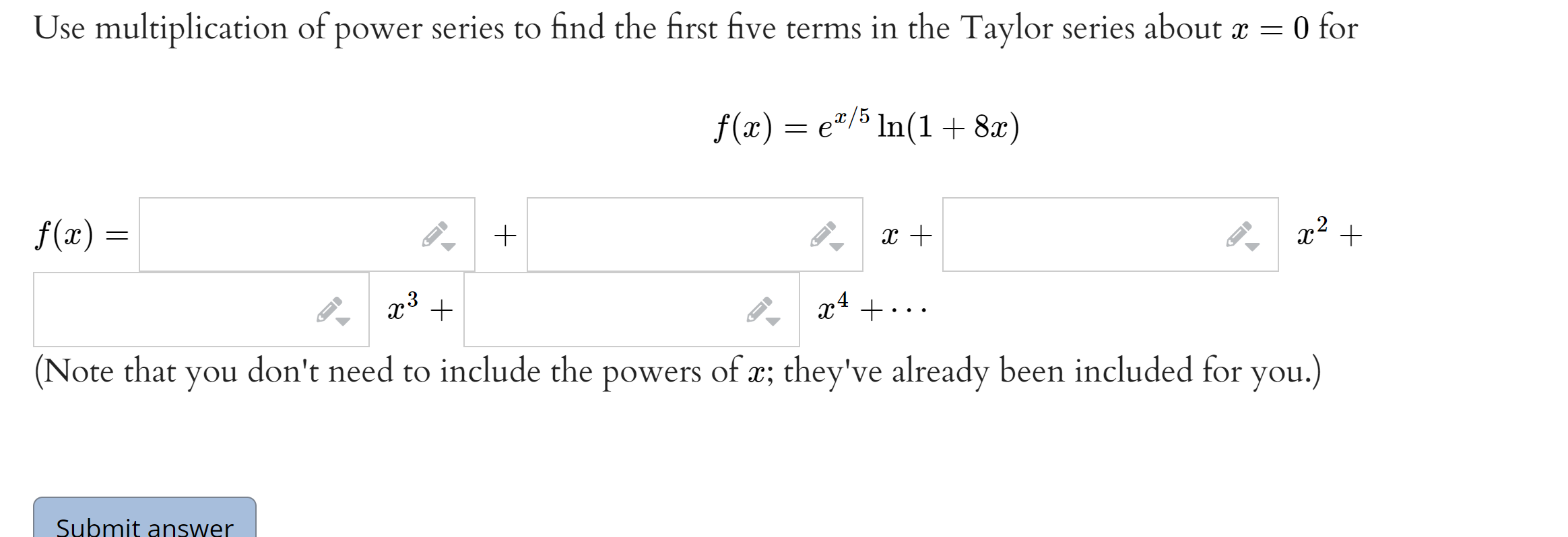 Solved Use multiplication of power series to find the first | Chegg.com