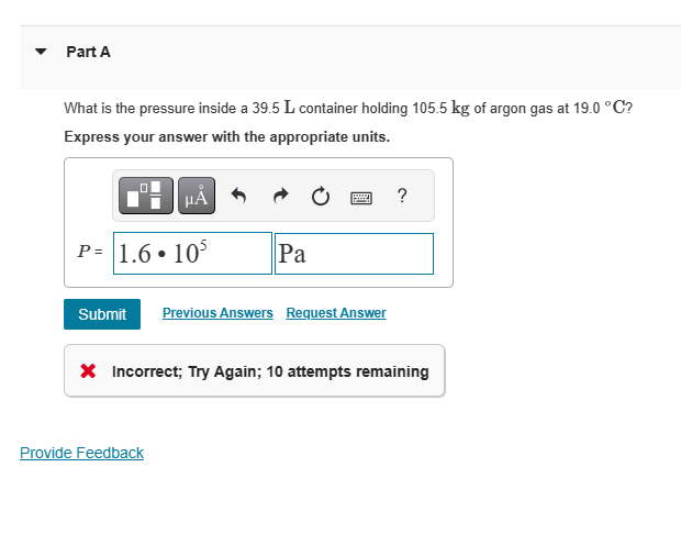 Solved What is the pressure inside a 39.5 ﻿ L ﻿ container | Chegg.com