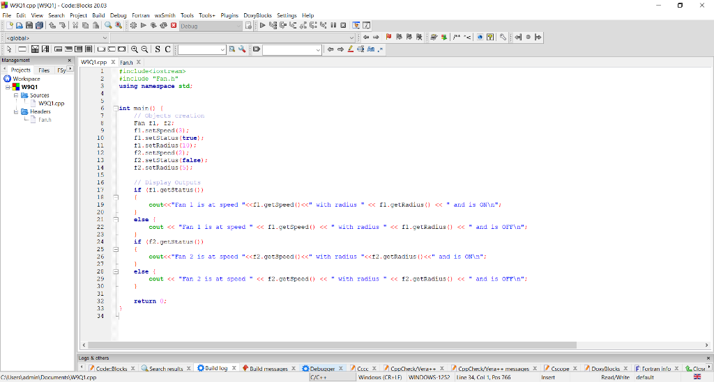 Solved w901.cpp [W901) - Codes Blocks 20.03 File Edit View | Chegg.com
