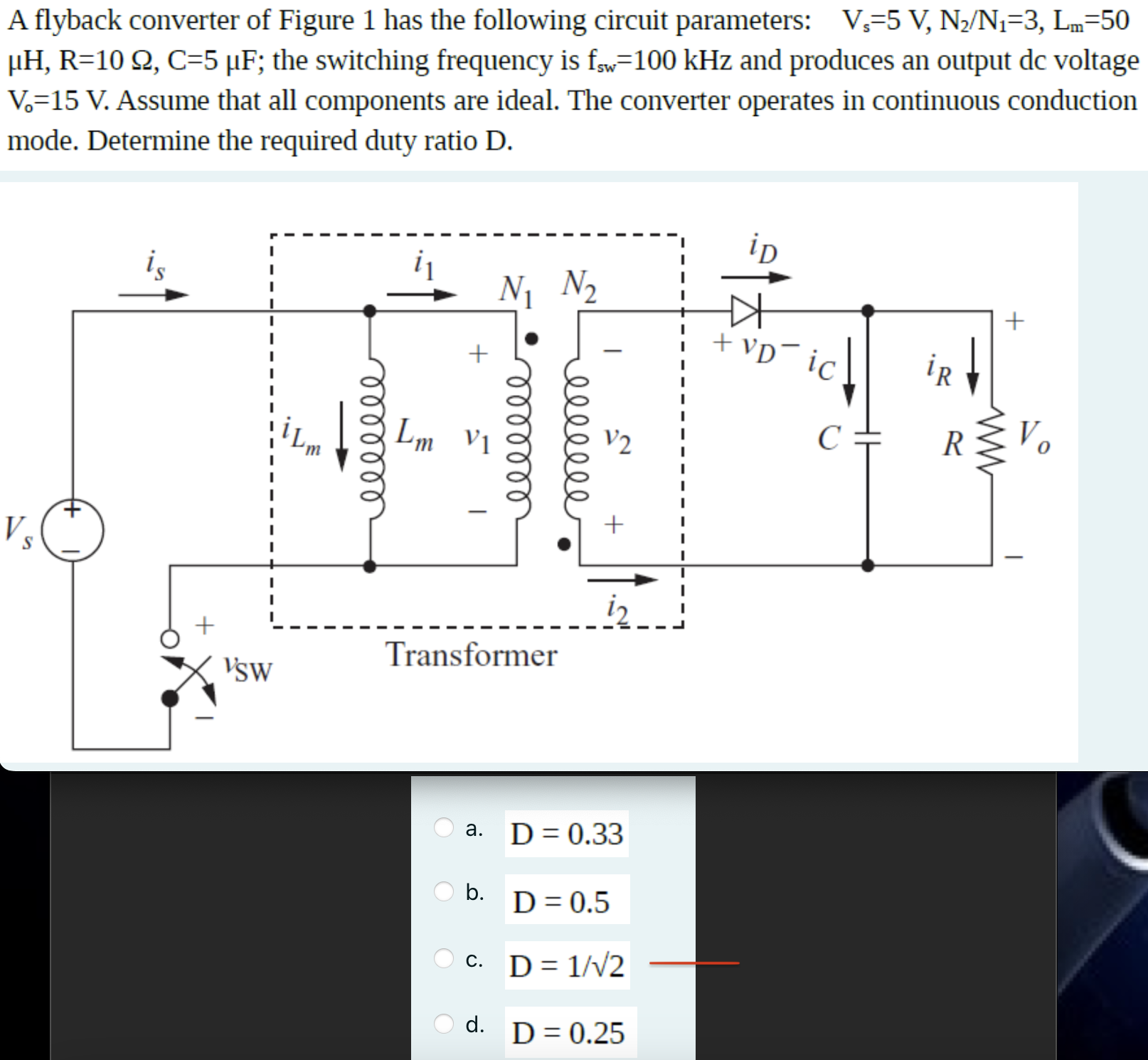 Solved A flyback converter of Figure 1 ﻿has the following | Chegg.com