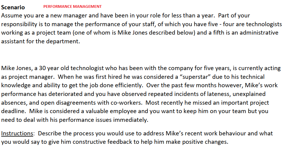Solved Scenario PERFORMANCE MANAGEMENT Assume you are a new | Chegg.com