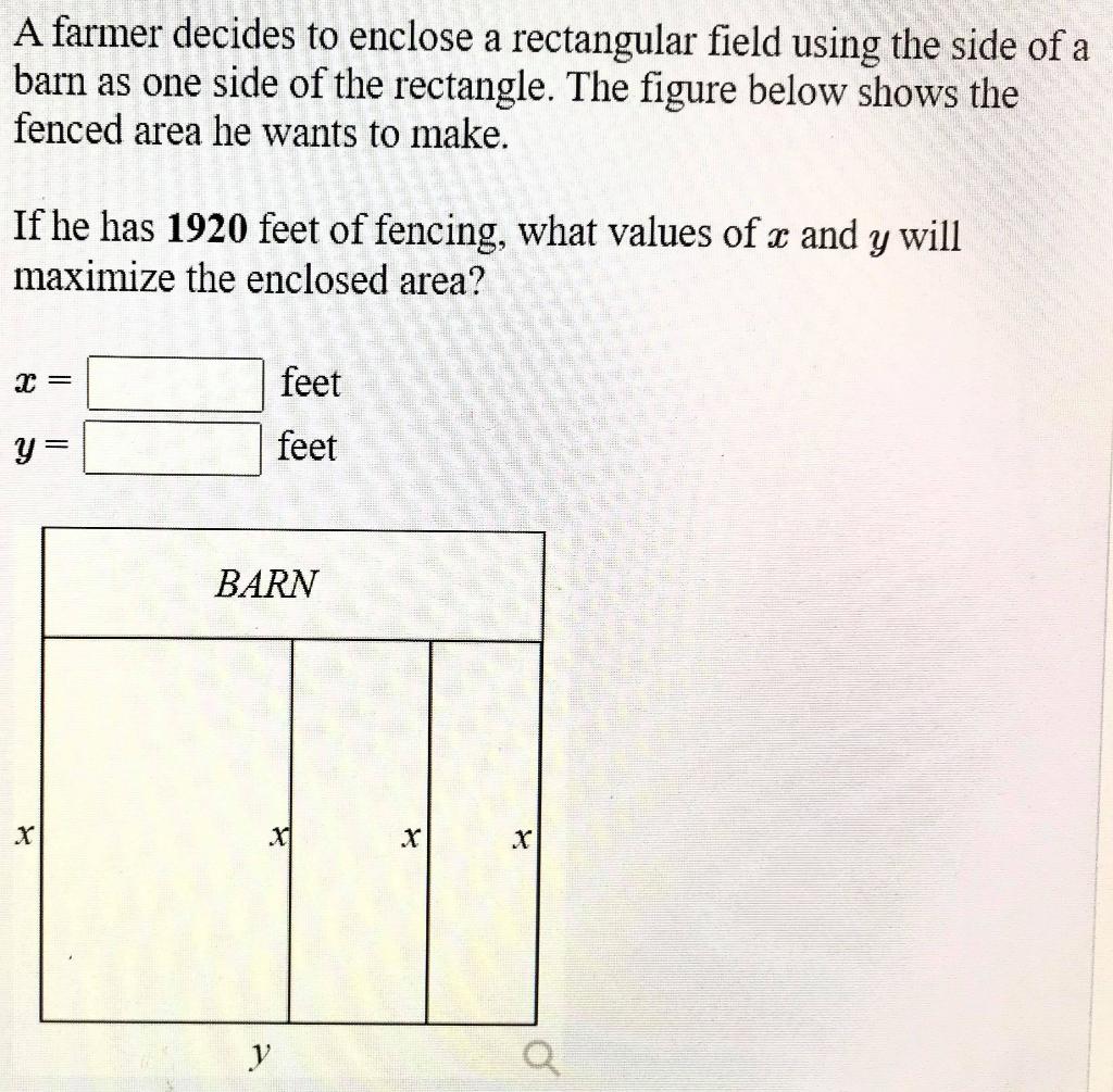 Solved A farmer decides to enclose a rectangular field using | Chegg.com