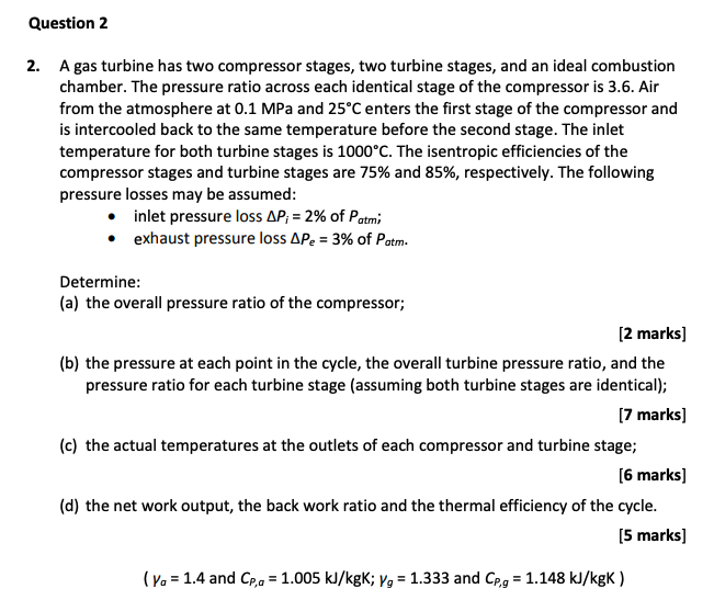 Solved Question 2 2. A gas turbine has two compressor | Chegg.com