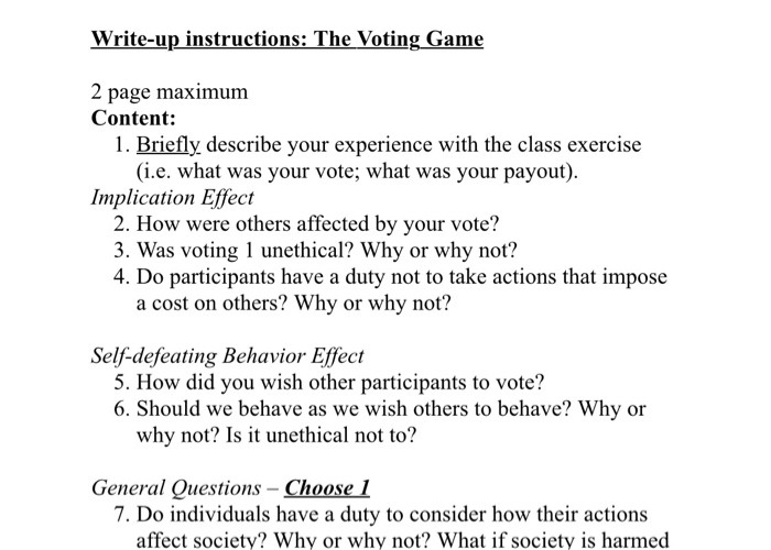 Write-up instructions: The Voting Game 2 page maximum | Chegg.com