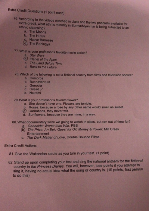 Solved Extra Credit Questions (1 point each) 76.According to | Chegg.com