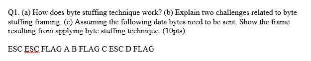 Solved Q1. (a) How does byte stuffing technique work? (b) | Chegg.com